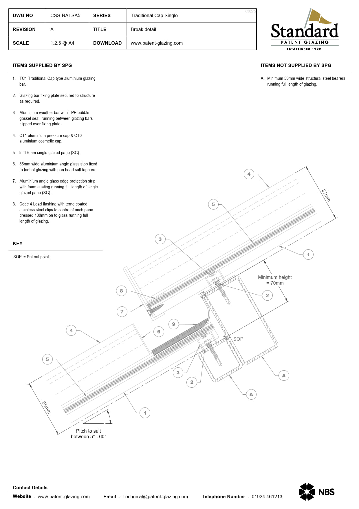 CSS-NAI-SA5 Traditional Cap Single | Standard Patent Glazing